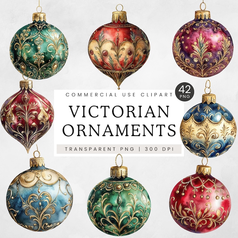 Victorian Christmas Ornament Clip Art Download, Vintage Xmas Baubles ...
