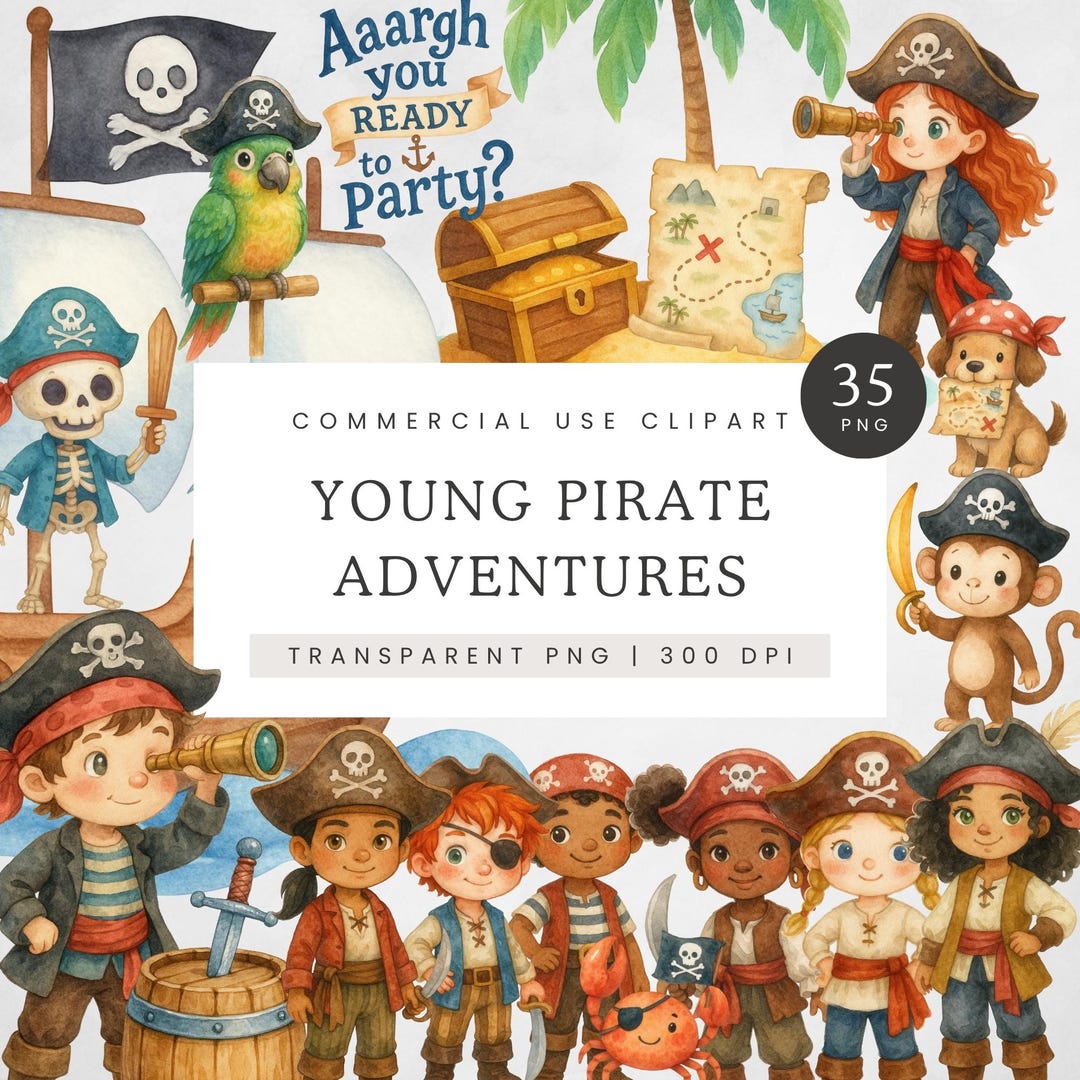 Watercolor Pirate Clipart Bundle, Pirate Kids Clip Art, Cute Pirate ...