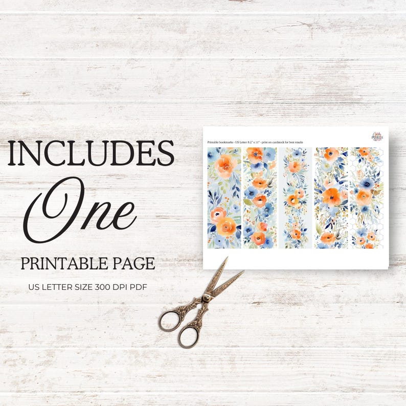 Printable Floral Bookmark, Blue and Orange Flower Print Bookmarks ...