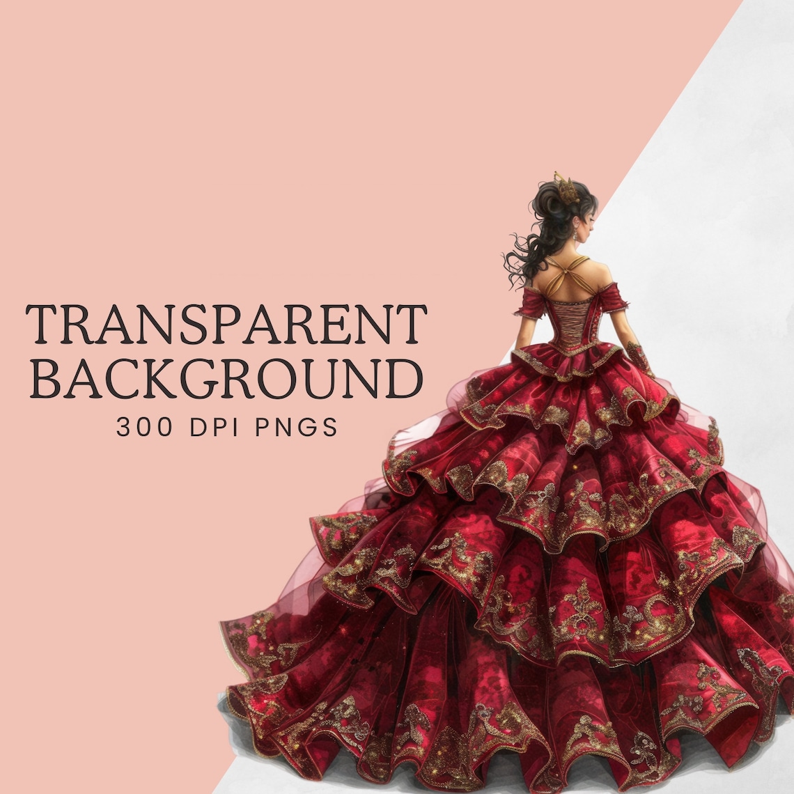 Ruby Red Quinceañera Dress Clipart | Jewel Red Princess Gown Clipart ...
