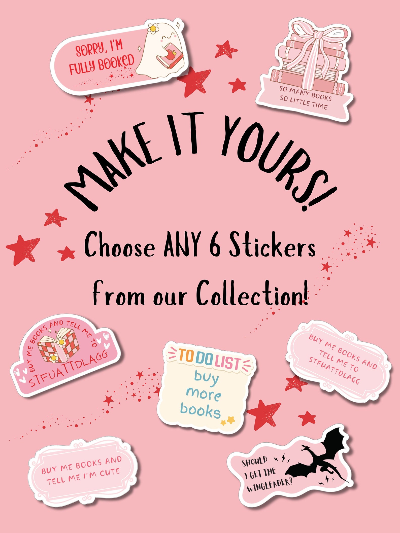 CUSTOM 6 Bookish Stickers, Fantasy Book Lovers, Romance Kindle Stickers ...