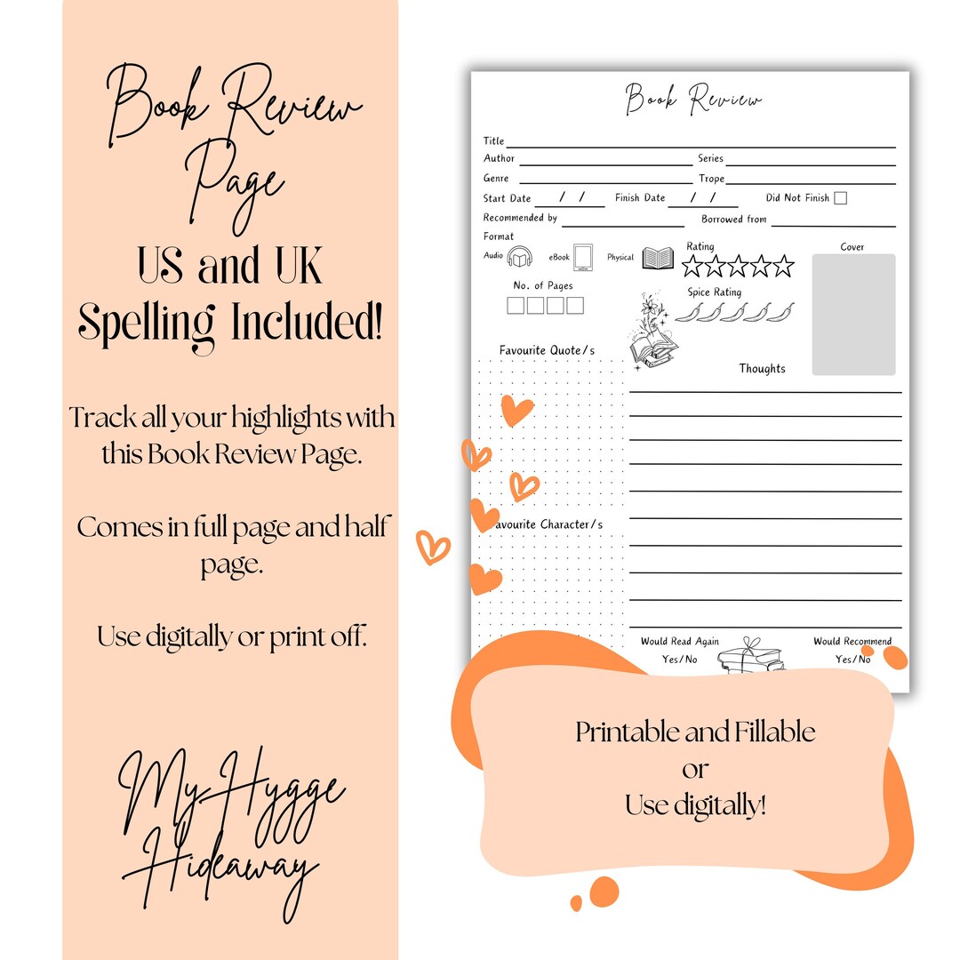 Book Review Template Printable, Half Page Book Review, Review Page ...