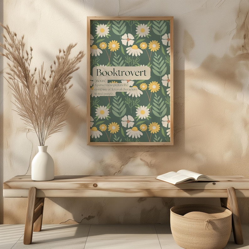 Floral Booktrovert Digital Wall Art Print, Wall Art for Bookish Girls ...