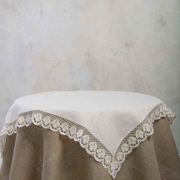 White Linen Tablecloth With White Lace. Rectangle Square Table Cloth ...