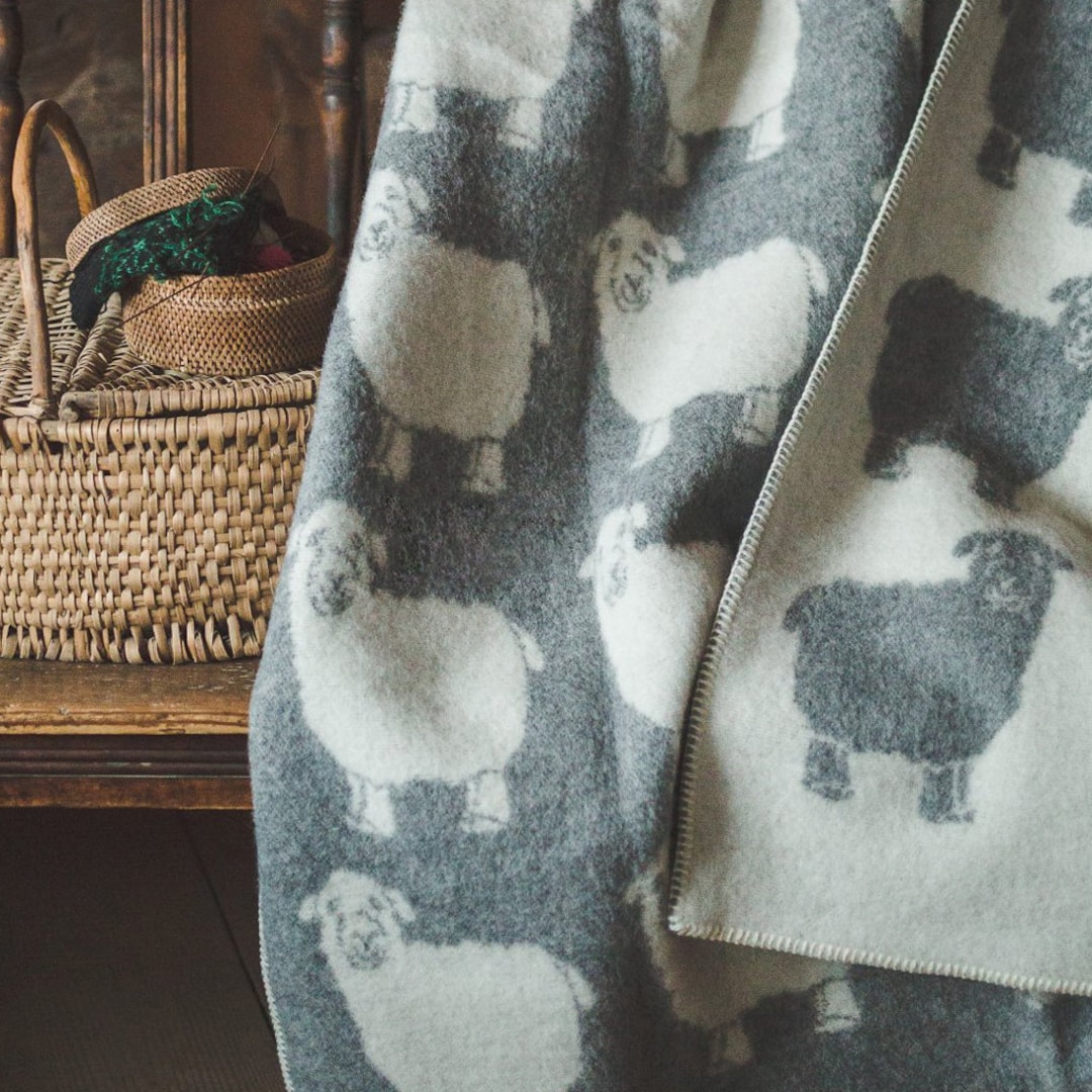 Wool Blanket Throw - Grey and White With Sheep Pattern, (51x79 Inches ...