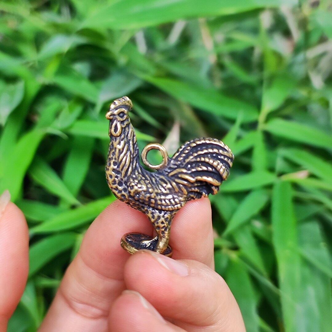 Get 2 Retro Brass Rooster Statue Pendant Healthy Metal Small Lucky ...