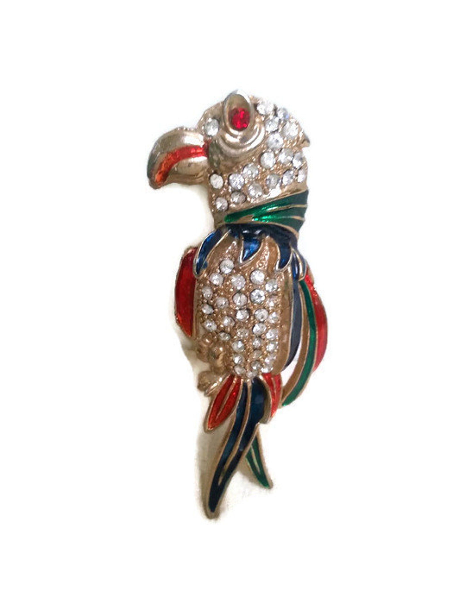 Vintage Parrot Pin Brooch Rhinestone and Enamel - Etsy