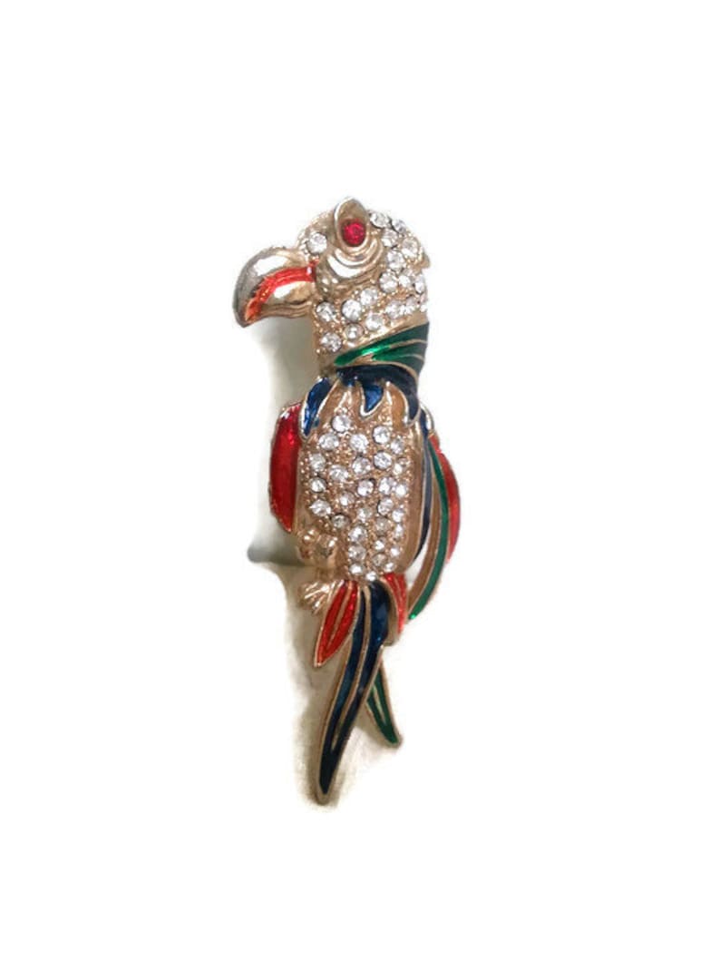 Vintage Parrot Pin Brooch Rhinestone and Enamel - Etsy