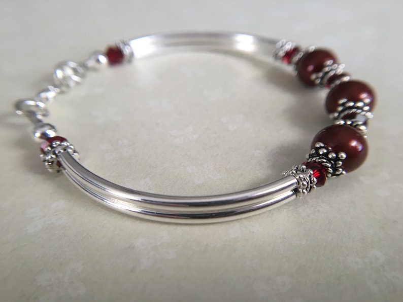 Garnet Pearl Bridesmaid Bangle Bracelet for the Bride or | Etsy