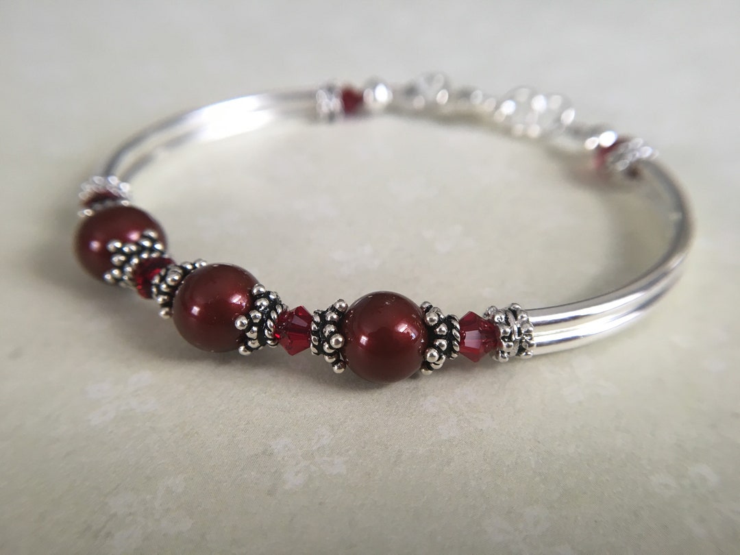 Garnet Pearl Bridesmaid Bangle Bracelet for the Bride or Bridal Party ...