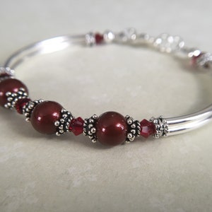 Garnet Pearl Bridesmaid Bangle Bracelet for the Bride or Bridal Party ...