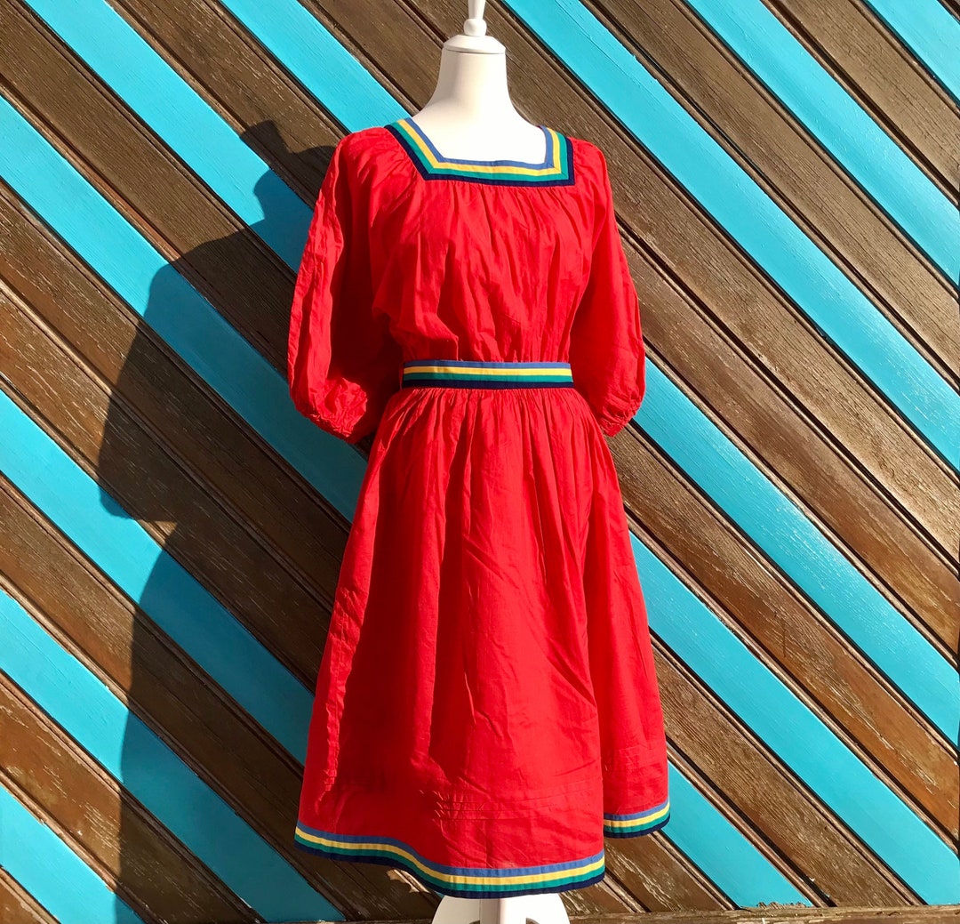 Breathtaking Red Vintage 70s Dress - Brand Elkont - Size 42 - WITH ...