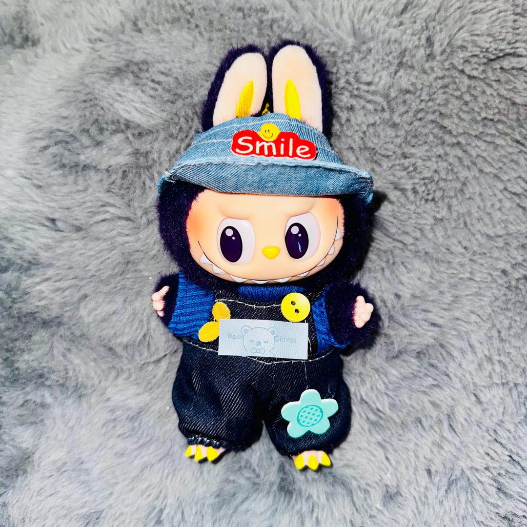 Cowboy Labubu Doll Clothes Set - 3 Piece: Denim "smile" Hat, Ribbed ...