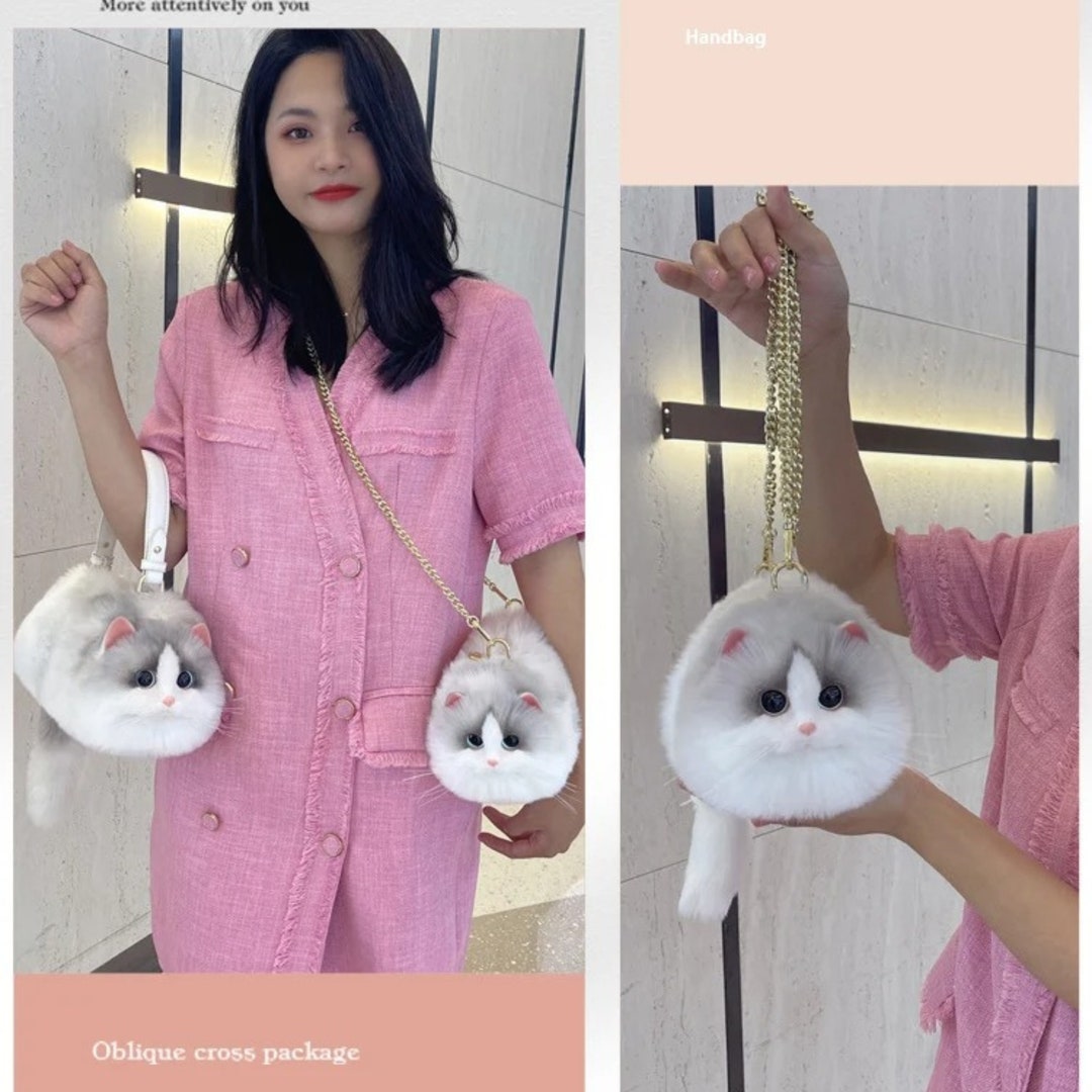 Handmade Realistic Plush White Cat Bag Adorable Cat Purse Cute White ...