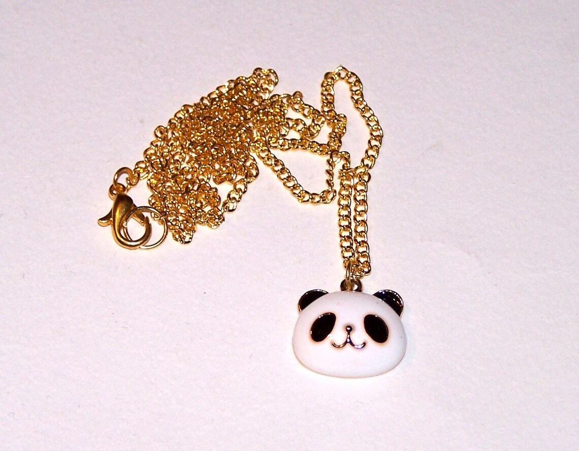 Adorable Enameled, Gold-plated Panda Necklace - Etsy