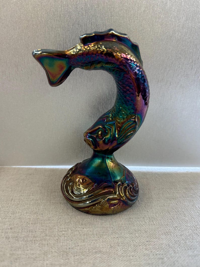Fenton Koi Fish Carnival Glass Iridescent Mint Figurine Paperweight ...