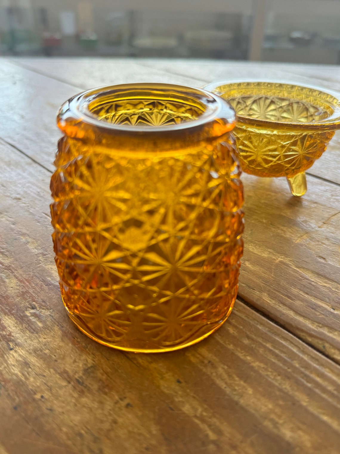 L E Smith Gold/amber Daisy & Button Fairy Lamp Candle Glass Mint - Etsy