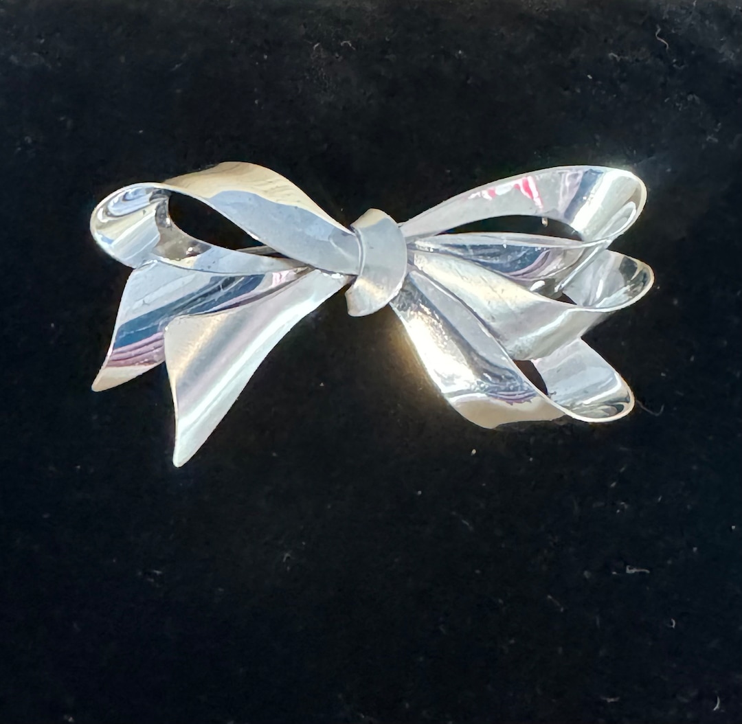 Sterling Silver Bow Pin With Ribbon Ends Ruffled Vintage - Etsy