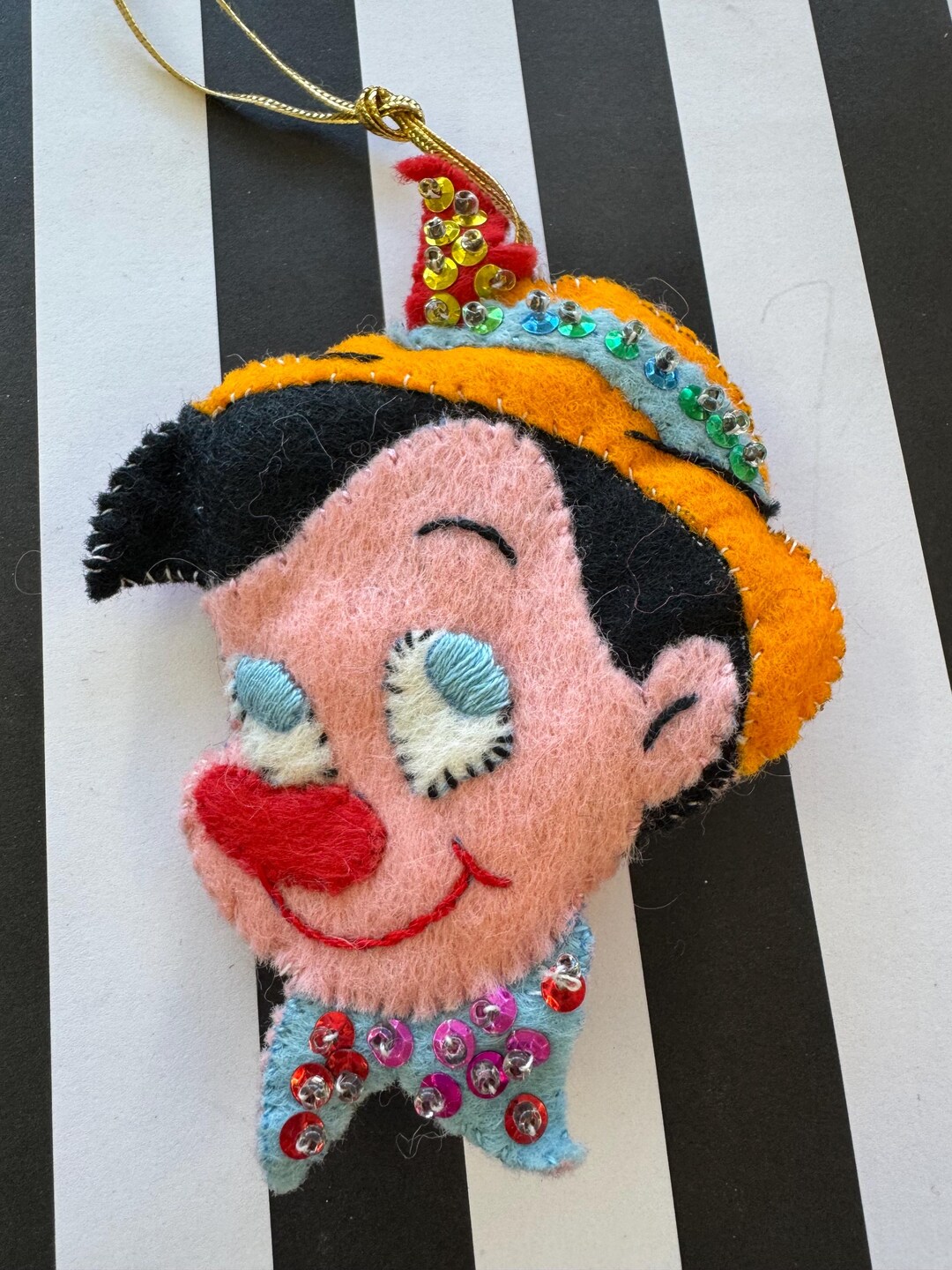 Vintage Felt Sequins Pinocchio & Jiminy Cricket Ornaments Collectible ...