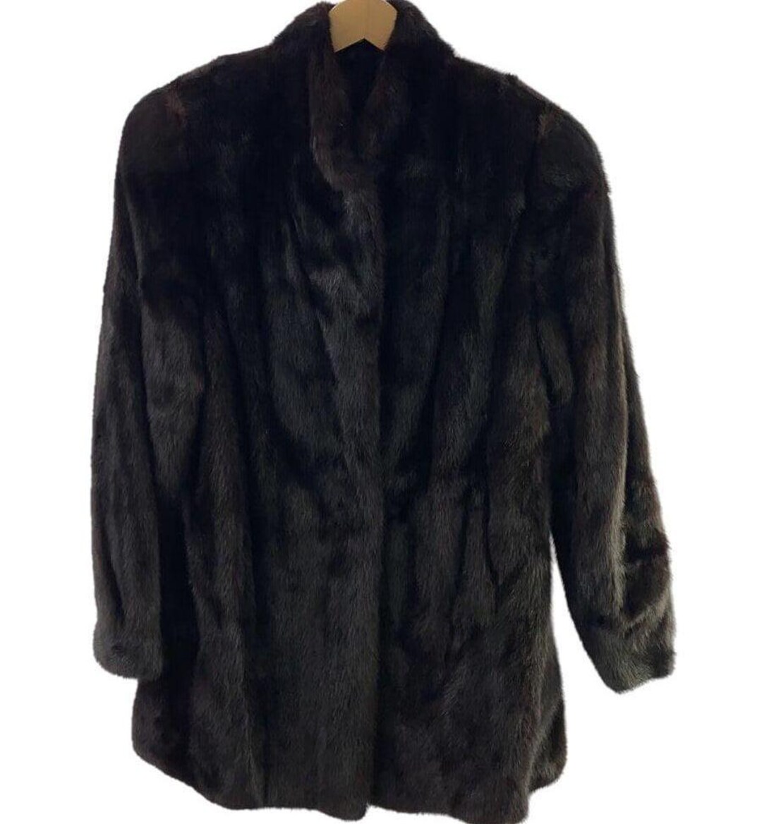 SAGA MINK Medium Real Mink Dark Brown Fur Embroidered Mid Thigh Coat ...
