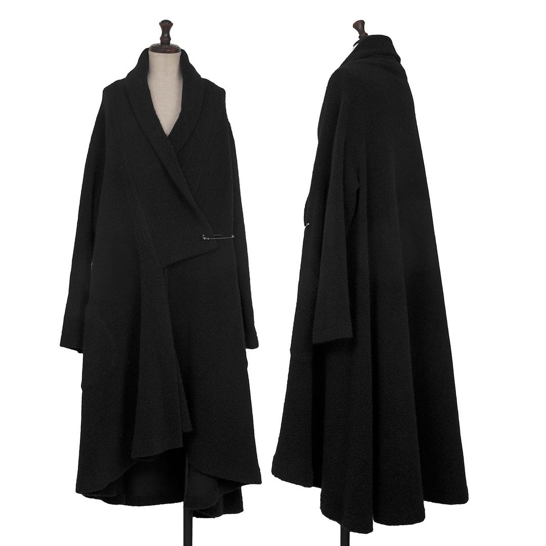 LIMI FEU Yohji Yamamoto Black Wool Buttonless Pin-fastened Long Knit ...