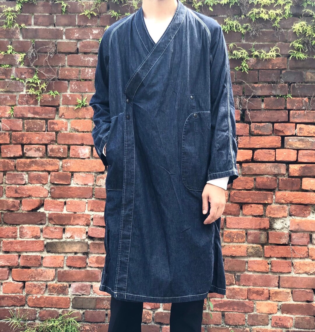NEEDLES Samue Coat Japanese Denim Wool Lined Hanten Denim Kimono 7.5oz ...