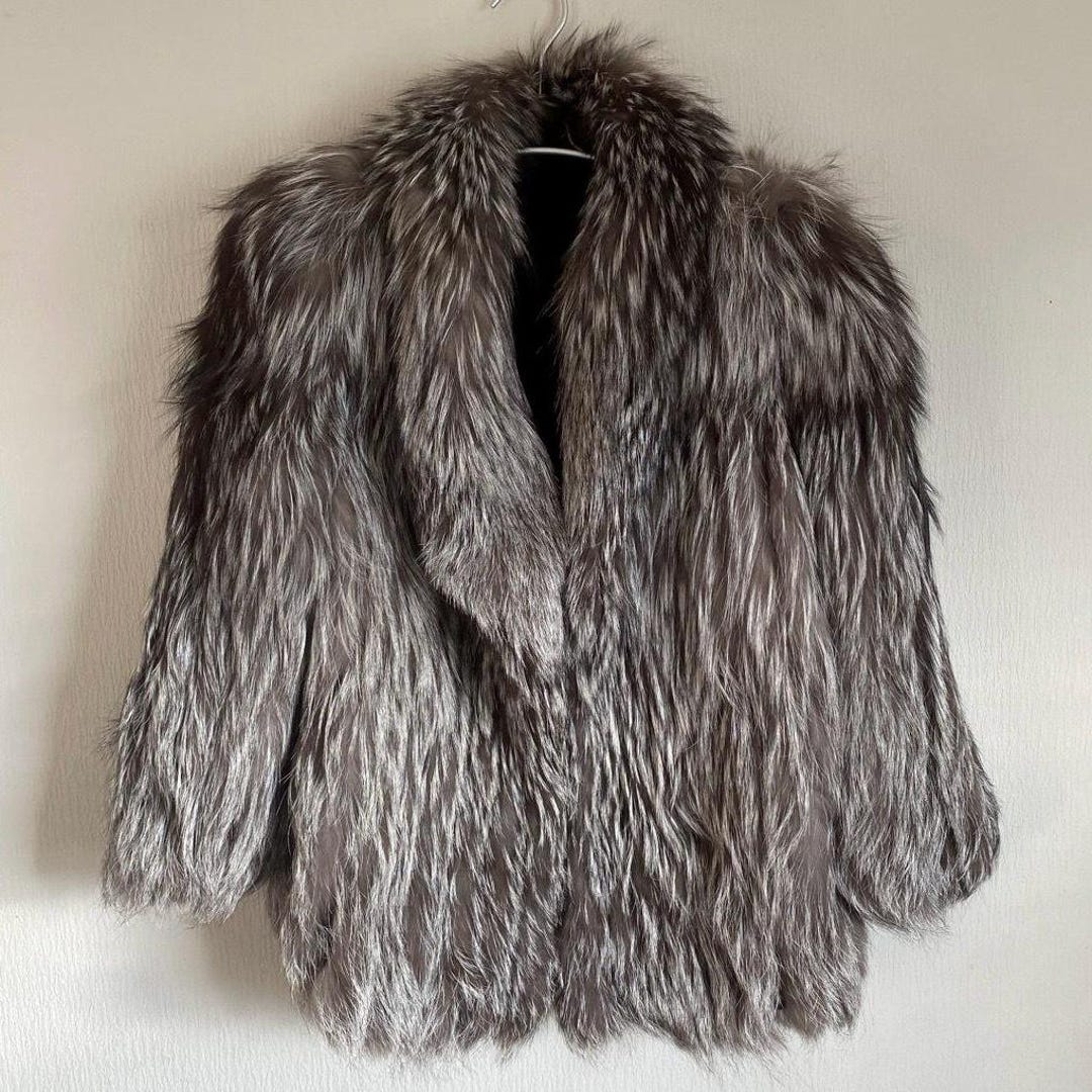 SAGA FOX Real Fox Fur Coat Mottled Silver Brown Blend Snow Thick Fur ...