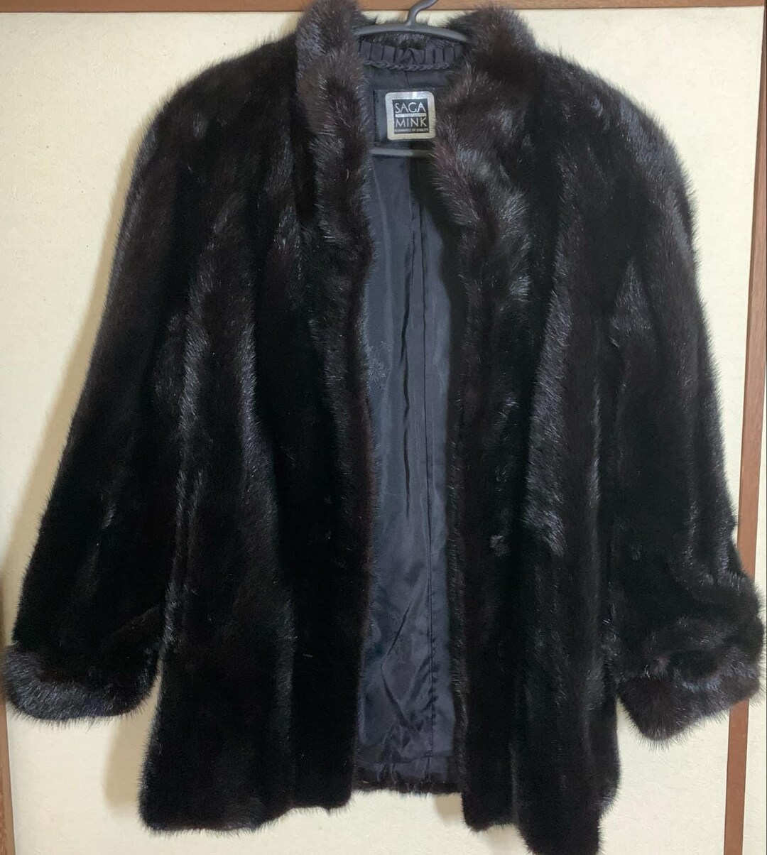 SAGA MINK Medium Real Mink Dark Brown Fur Embroidered Mid Thigh Coat ...