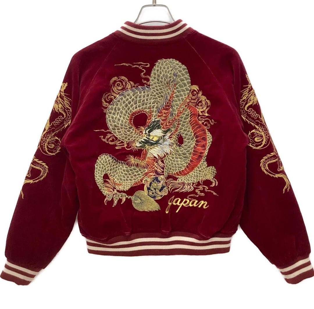 Hoshihime 星姫 Embroidered Velvet Sukajan Japanese Dragon Red Velour ...