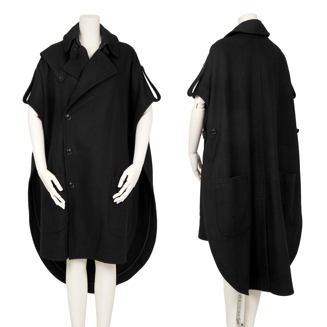 Y's Yohji Yamamoto Black Round Shape Wool Autumn Winter Cloak Coat ...