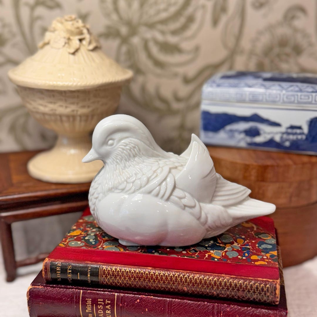 Vintage Blanc De Chine Mandarin Duck Figurine: Chinoiserie Decor, Made ...