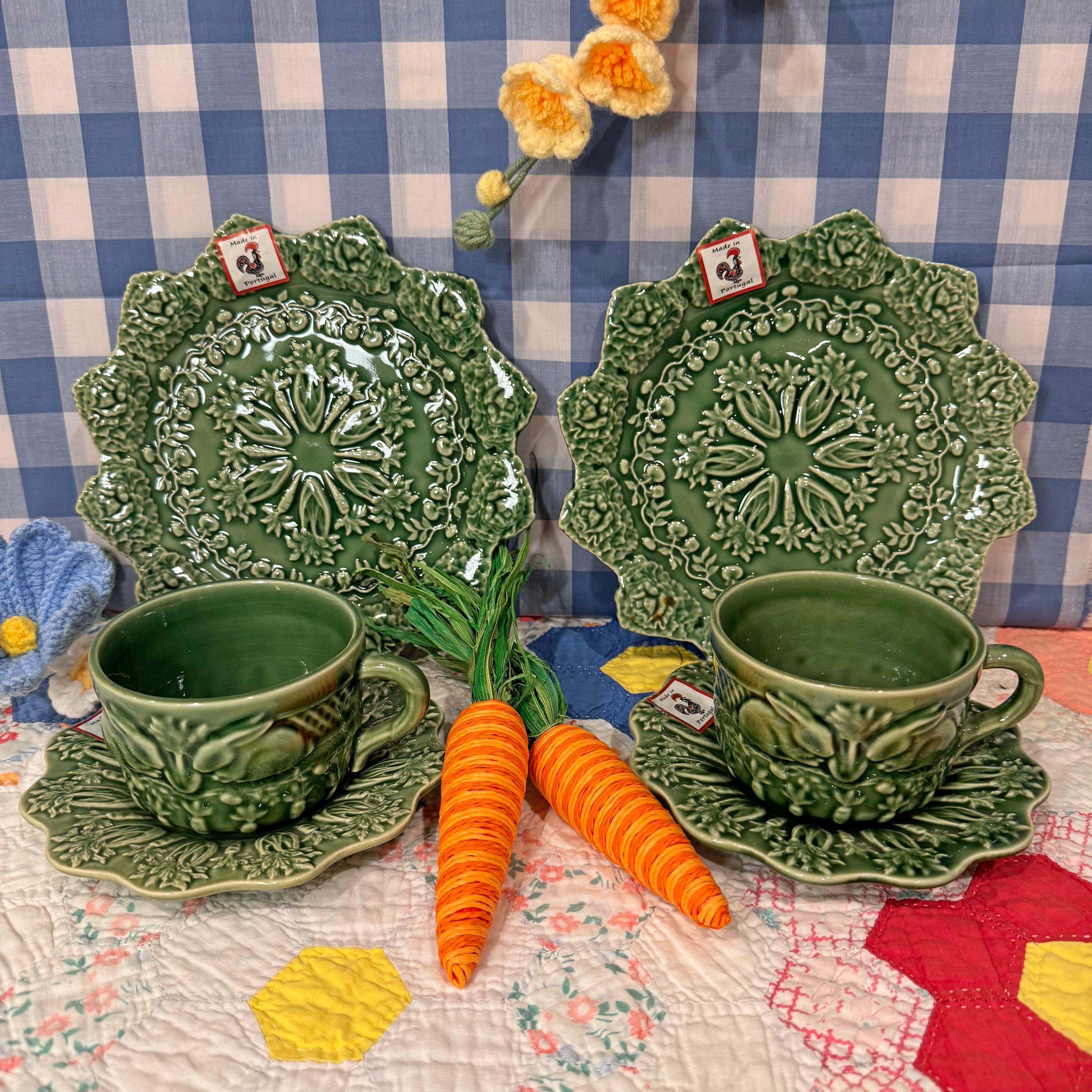 Bordallo Pinheiro Rabbit Green Cup, Saucer, Accent Plate Set | 2 Sets ...