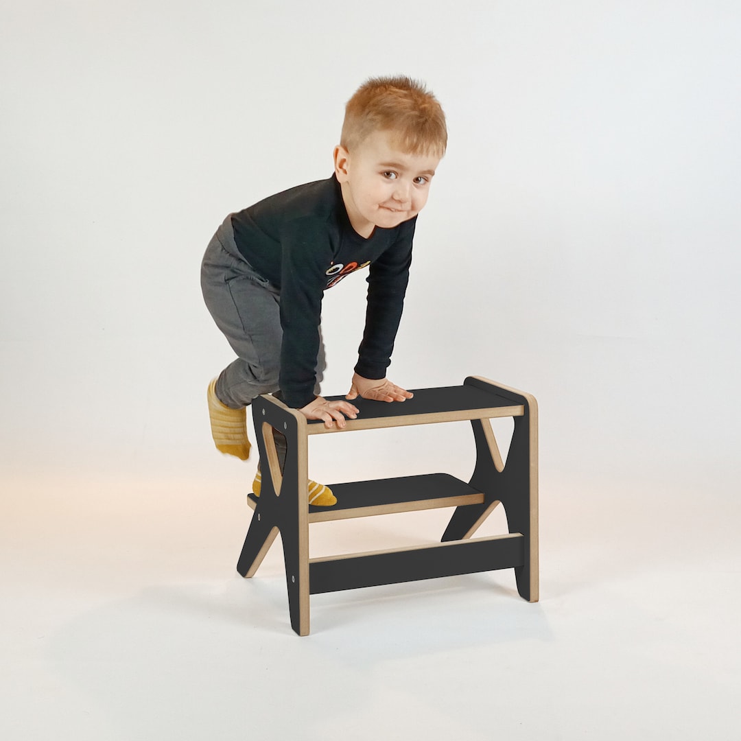 Black Kids Step Stool – Two-step MDF Child Platform – Toddler Bathroom ...