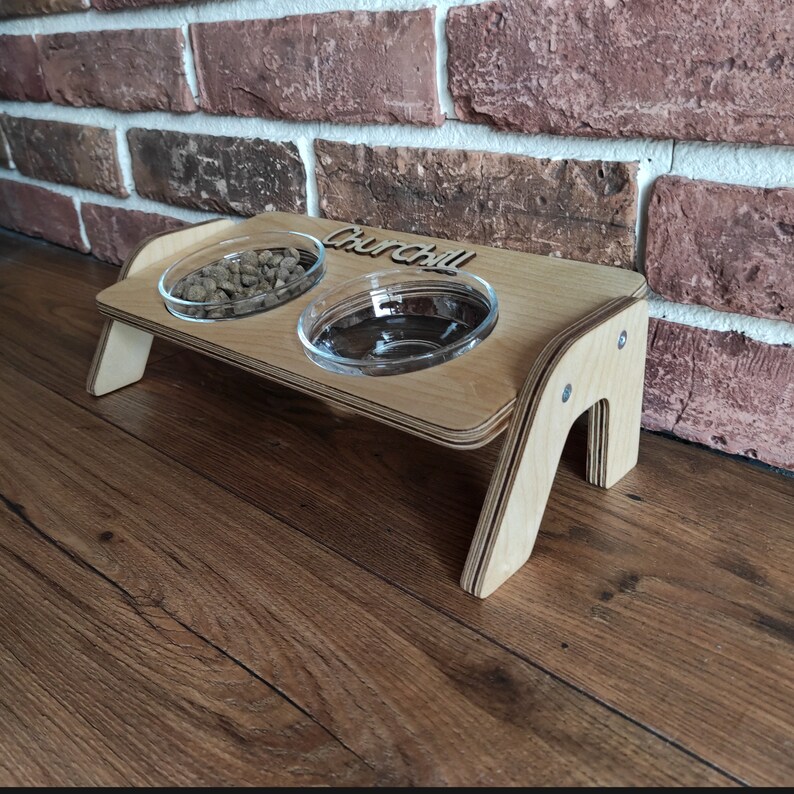 Raised Cat Bowl Stand, Elevated Cat Bowl Feeder, Personalized Cat Bowl ...