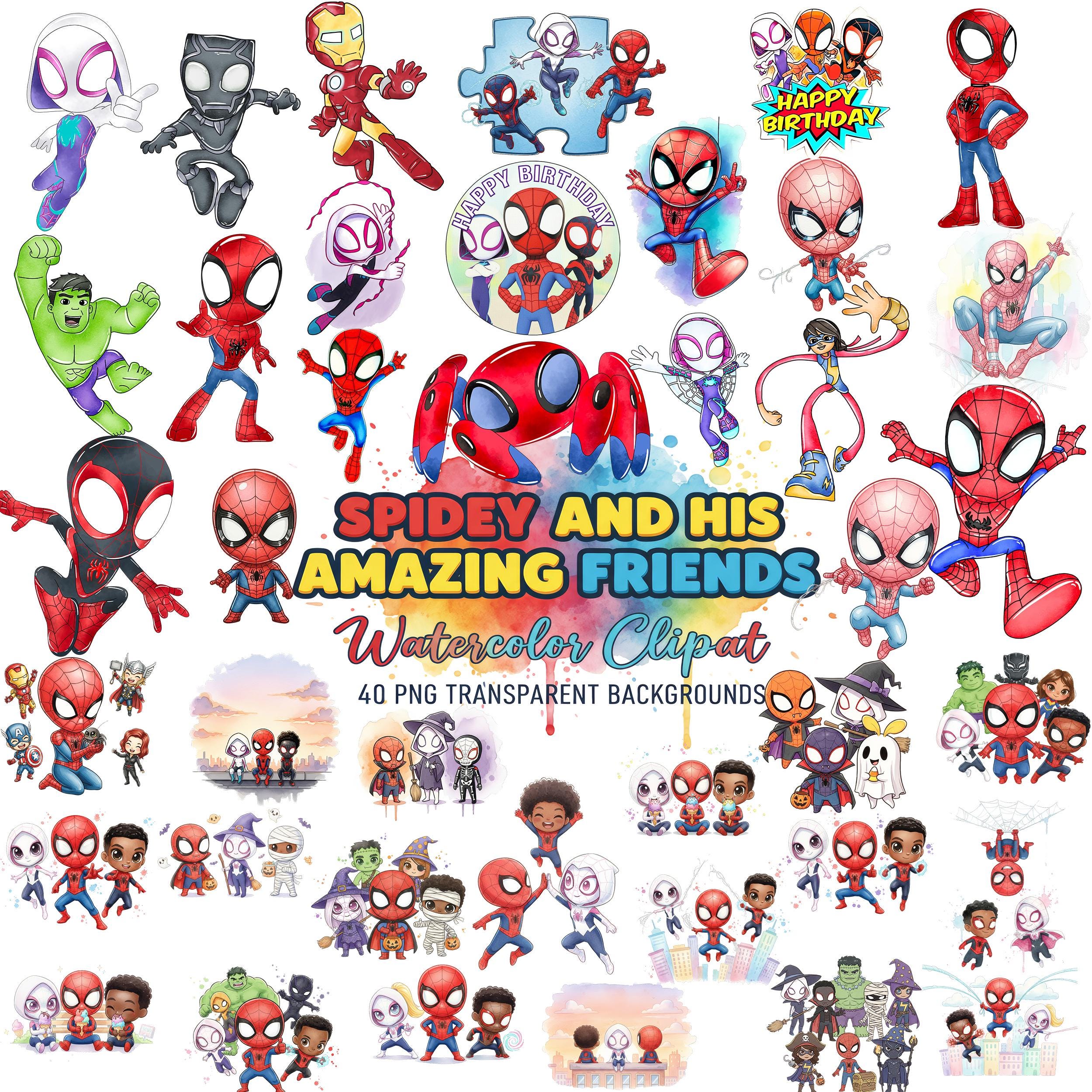 Spidey Watercolor Clipart Bundle, Superhero PNG, Spidey and His Amazing ...