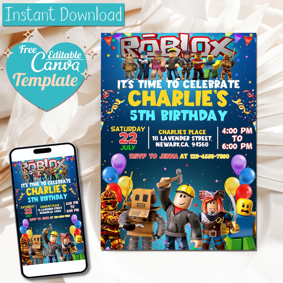 Roblox Birthday Invitation | Roblox Invitation | Roblox Game Party ...