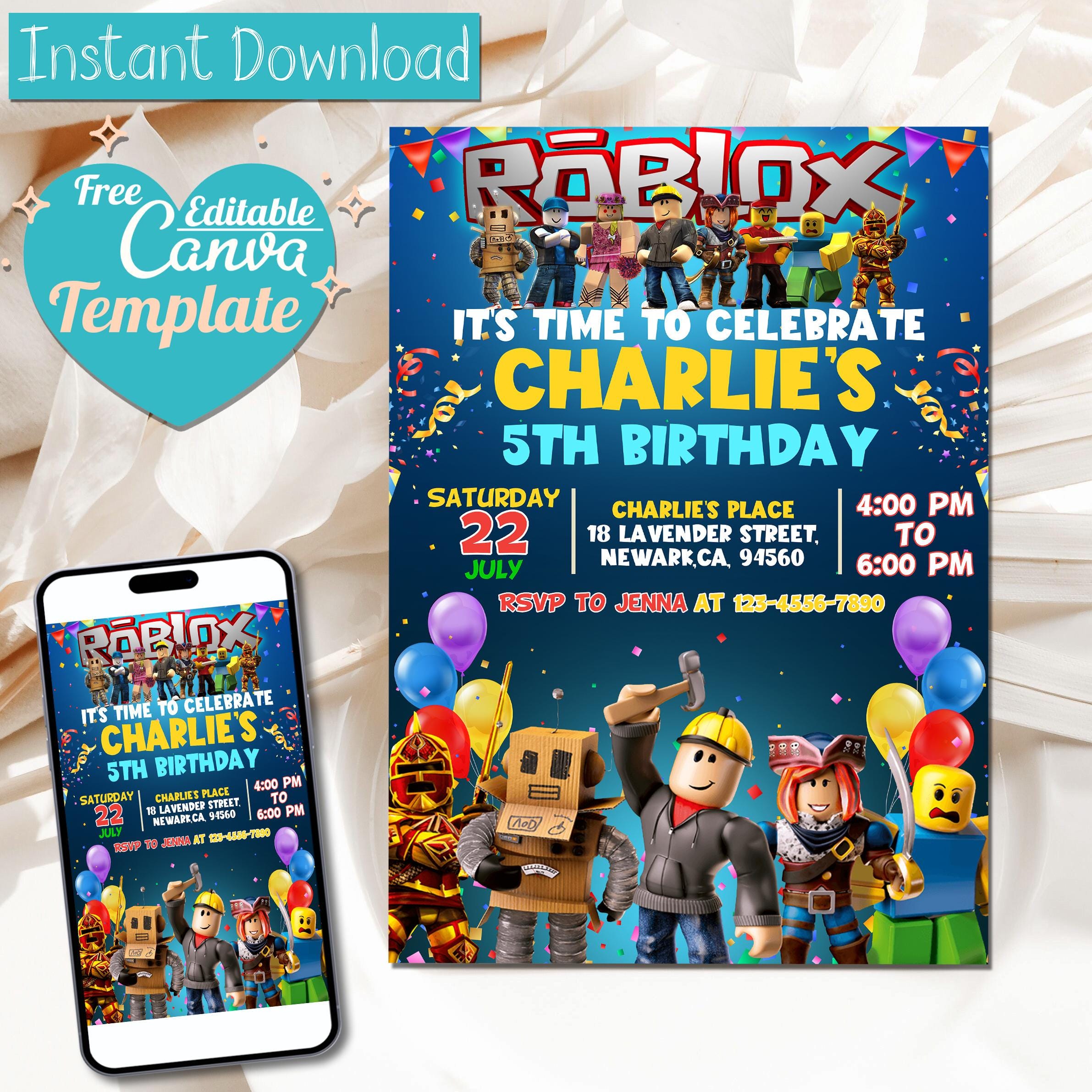 Roblox Birthday Invitation | Roblox Invitation | Roblox Game Party ...