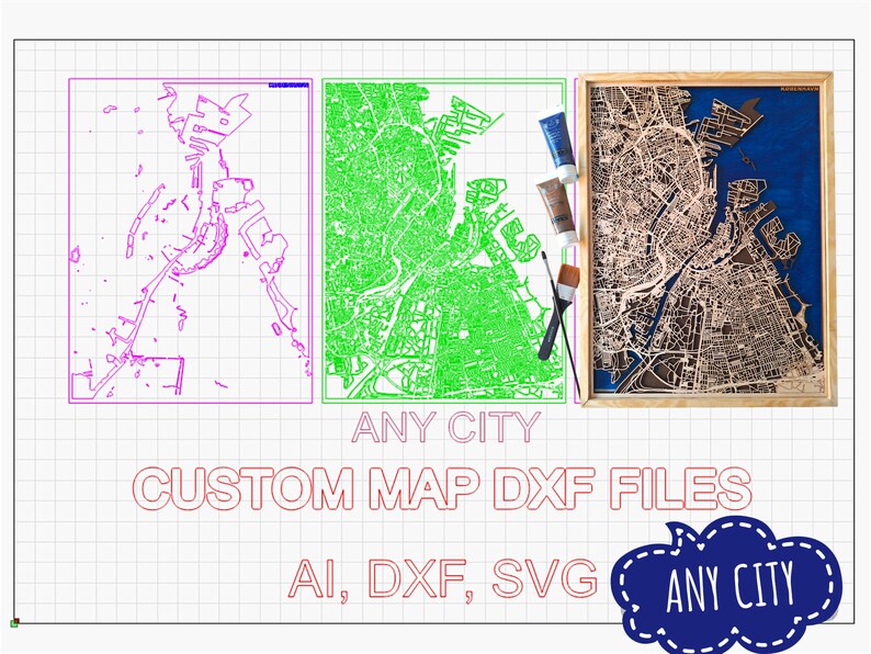 Personalized Wooden City Map DXF File, Custom Laser Cut 3D Map, DIY ...