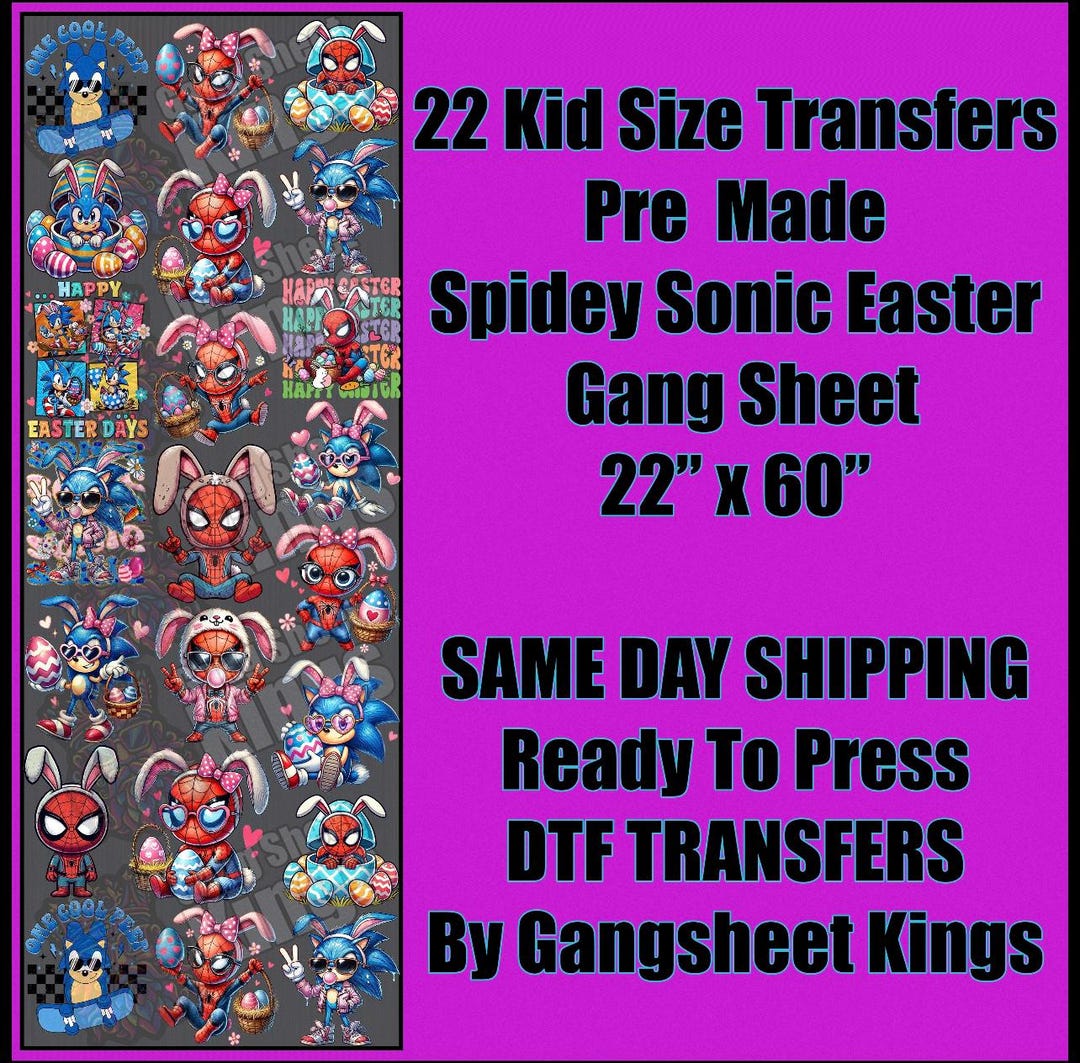 Premade Kids Spidey Sonic Easter 1 Gangsheet | DTF Transfer - Ready to ...