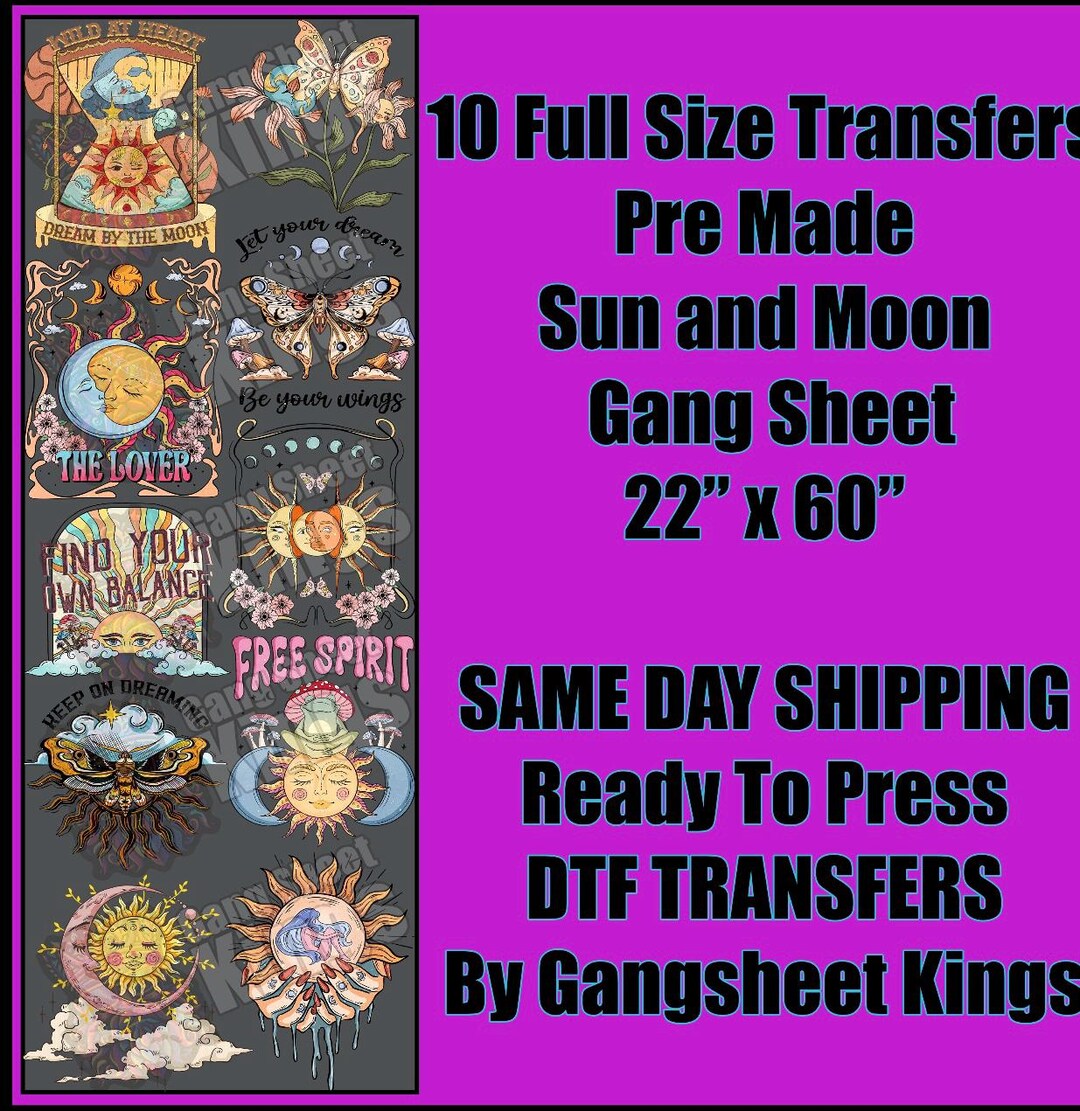 Premade Sun & Moon Gangsheet DTF Transfers Ready to Press Direct to ...
