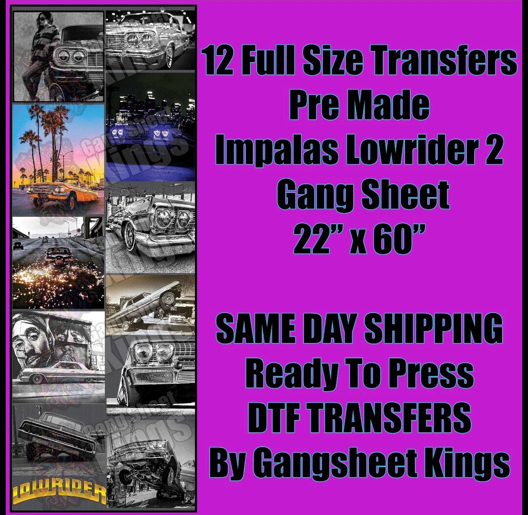 Premade Impalas Lowrider 2 DTF Transfers | Ready to Press | Direct to ...