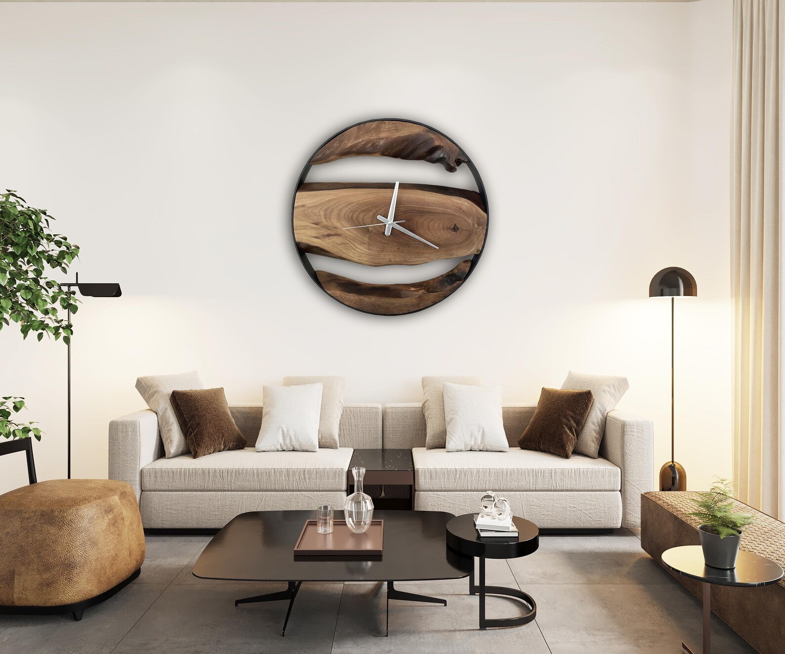 Walnut Wood Wall Clock With Metal Frame - Large Numberless Design - Etsy