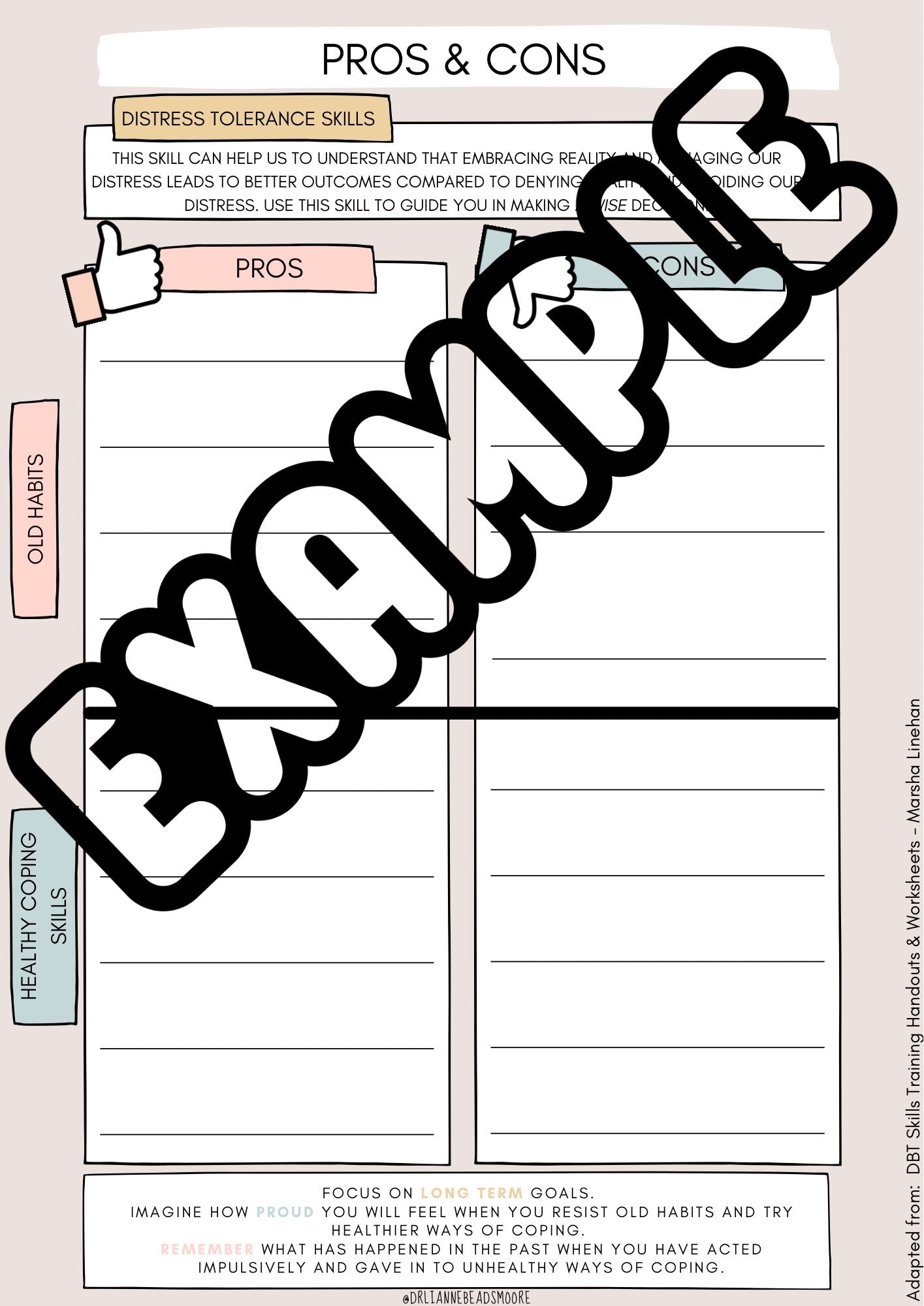 Pros and Cons DBT Therapy Distress Tolerance Worksheet Pastel - Etsy