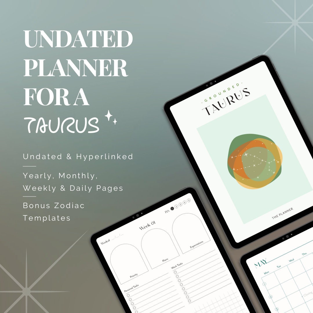 Taurus Undated Planner | Digital Templates | Zodiac Planner | iPad ...