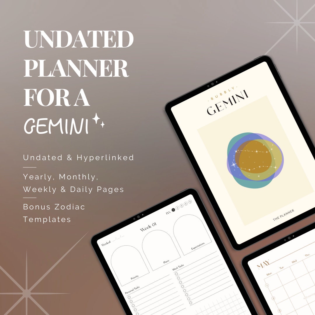 Gemini Undated Planner | Digital Templates | Zodiac Planner | iPad ...