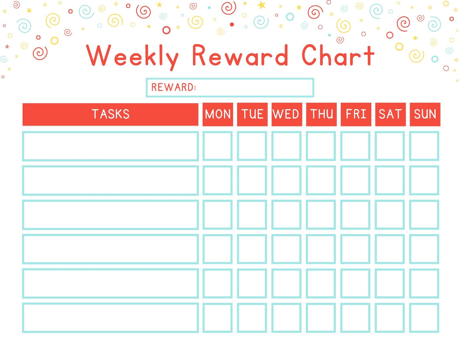 Weekly Reward Chart Printable, Kids Reward Chart, Kids Behavior Chart ...