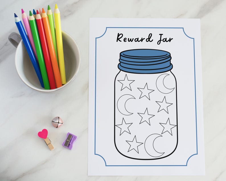 Kids Printable Reward Jar, Reward Chart Printable, Marble Jar Printable ...