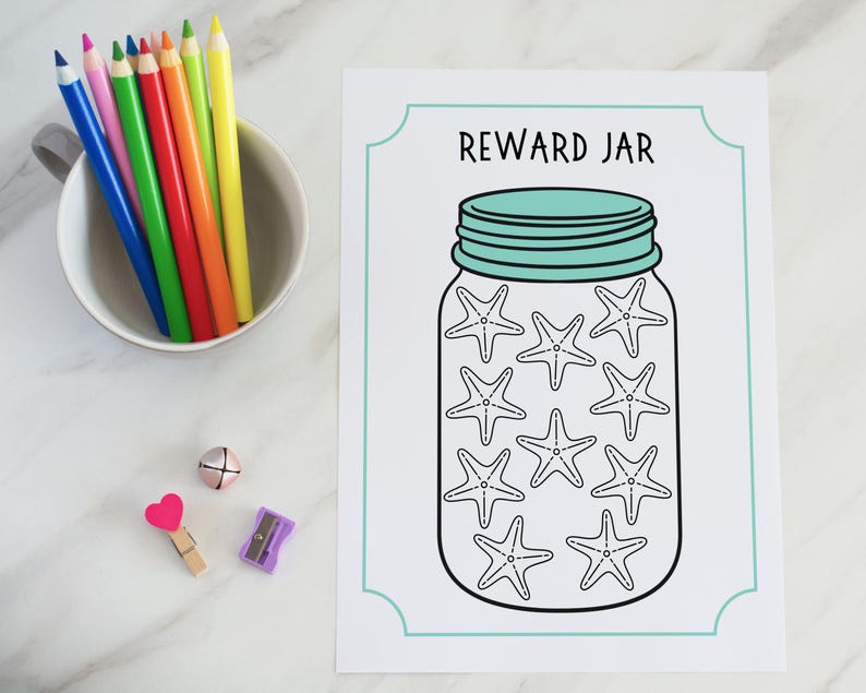 Kids Printable Reward Jar, Kids Reward Chart, Kids Points Chart, Marble ...