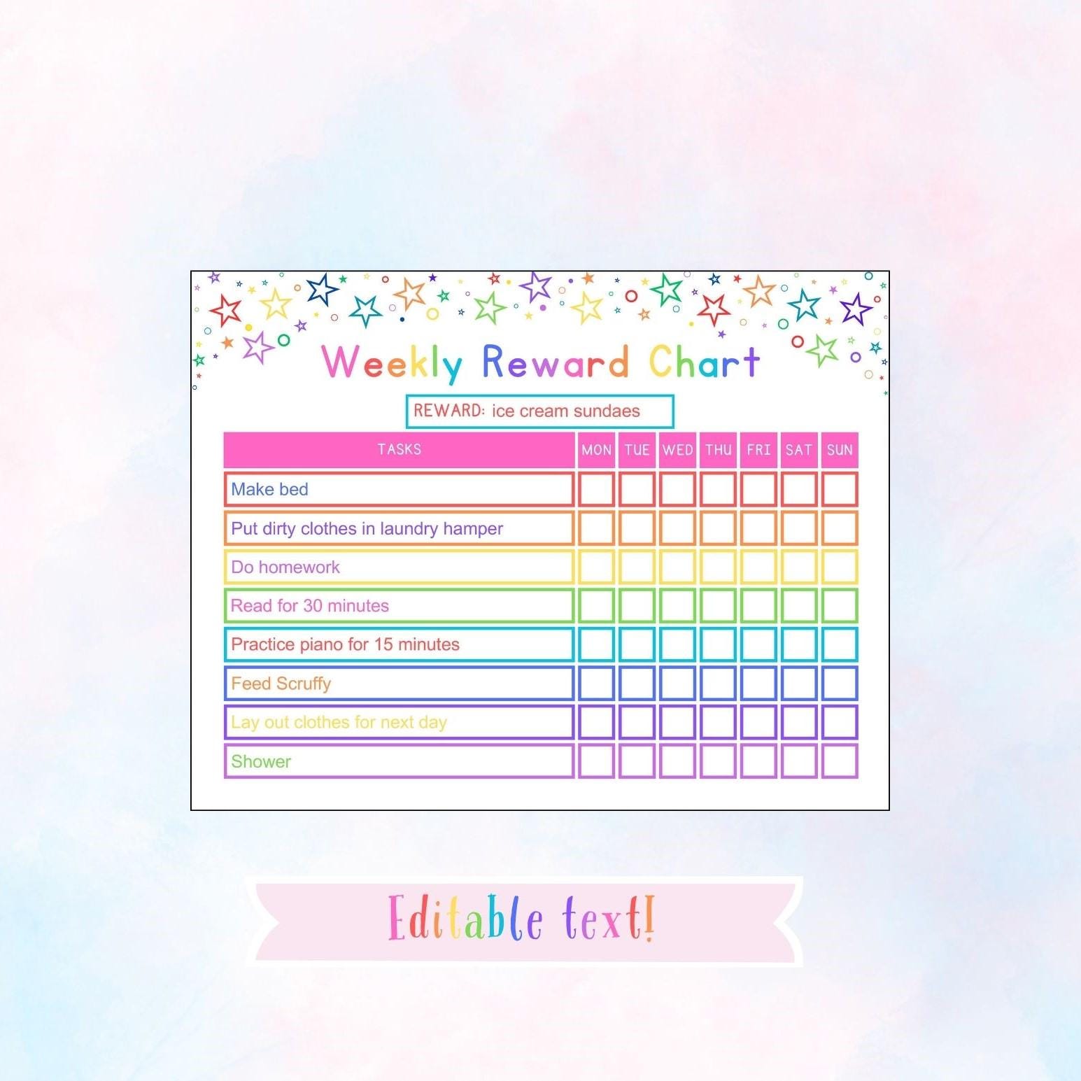 Kids Weekly Reward Chart Printable, Positive Reinforcement, Editable ...