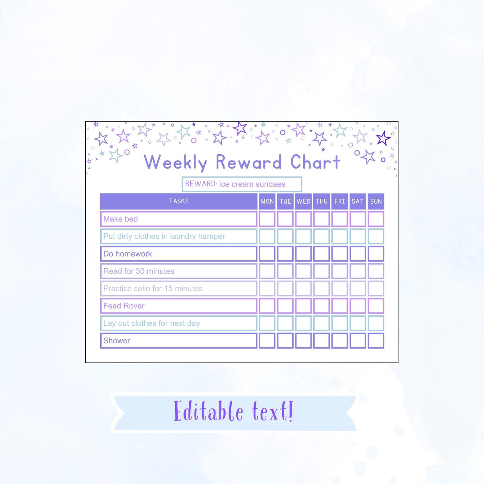 Kids Weekly Reward Chart Printable, Kids Habit Tracker, Positive ...